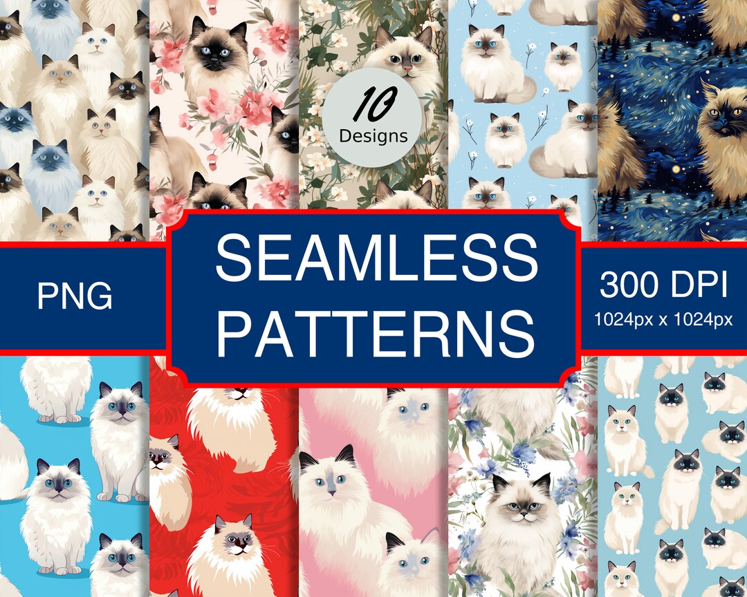 Cute Birman Kitten Cat Feline #A1 Seamless Pattern High-quality Png ...