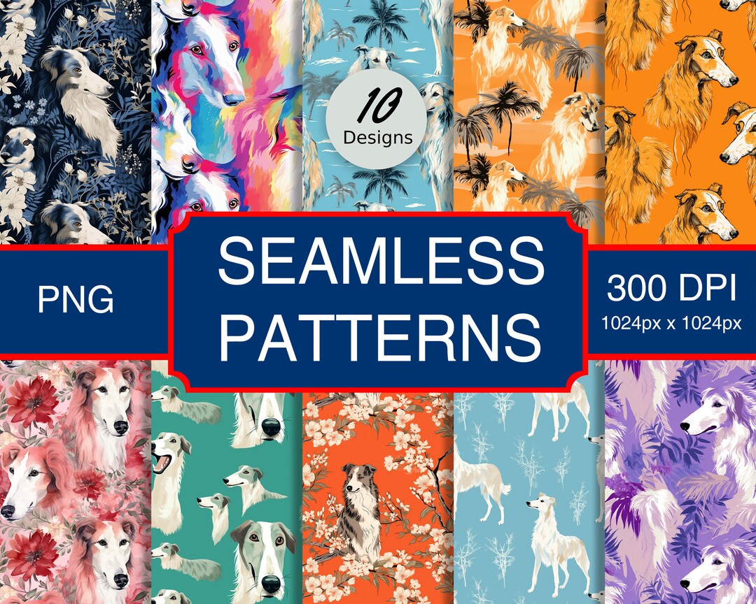 Cute Borzoi Puppy Dog Canine #A1 Seamless Pattern High-quality Png ...