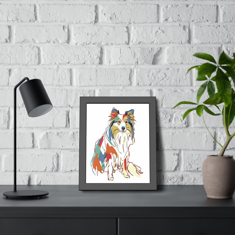 Shetland Sheepdog Dog One-line Drawing Framed Poster Portrait ...
