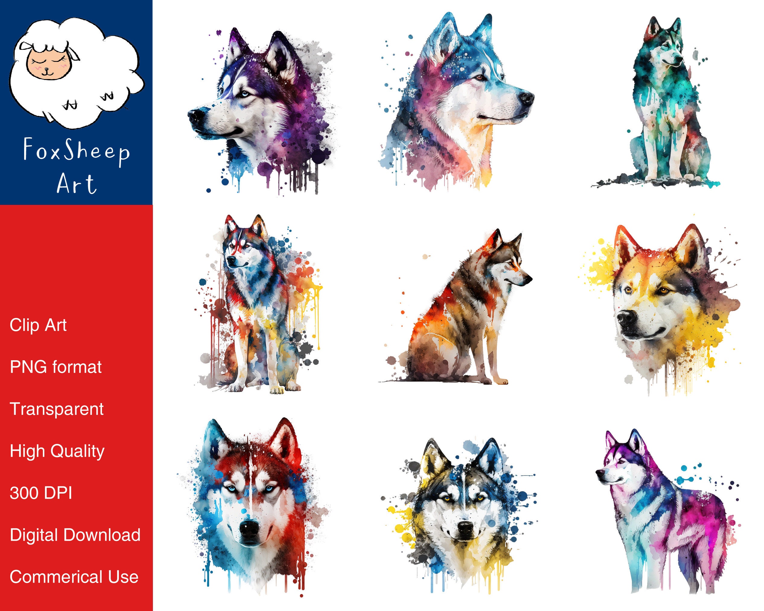 9 Siberian Husky Dog Clipart High-quality PNG Image, Print, Paper, Art ...