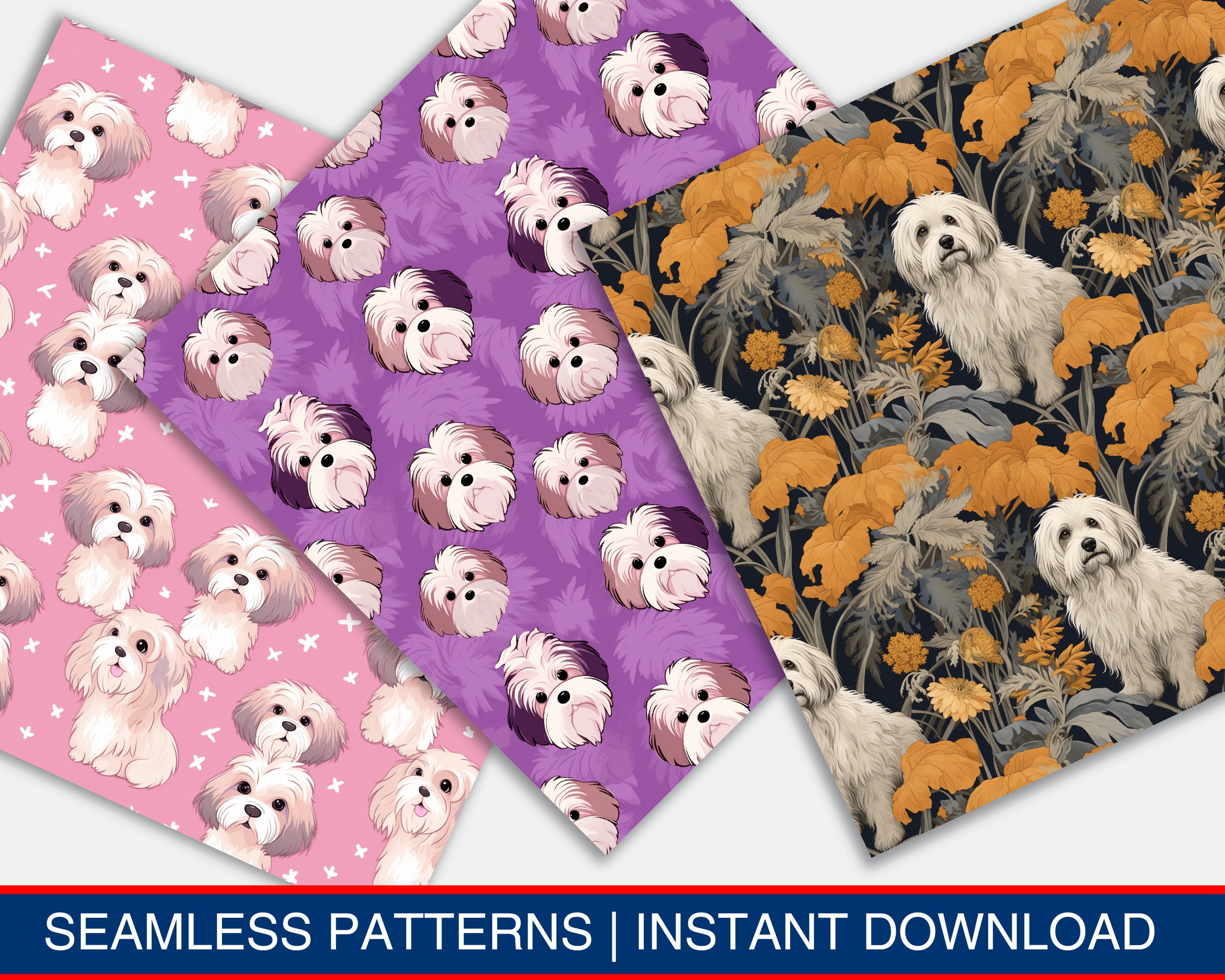 Cute Lowchen Puppy Dog Canine Pattern A1 Seamless Pattern High-quality ...