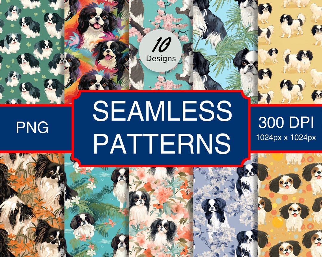 Cute Japanese Chin Puppy Dog Canine #A1 Seamless Pattern High-quality ...