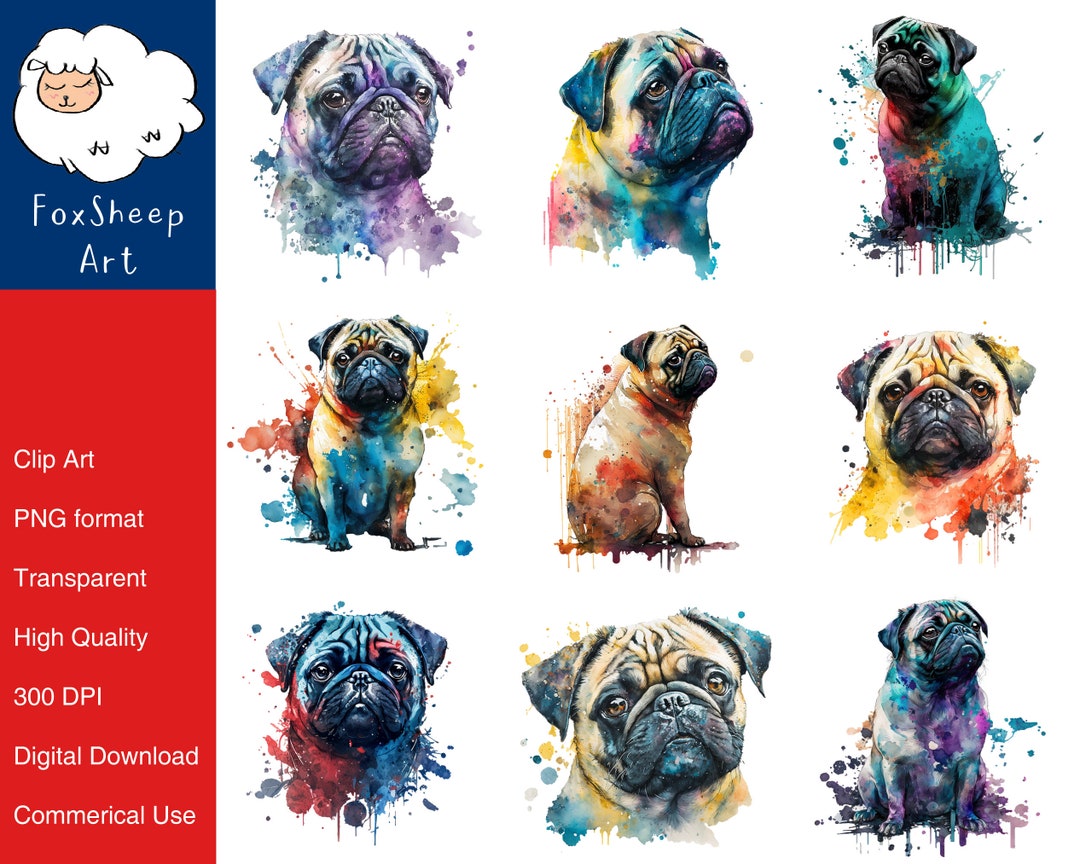 9 Pug Dog Clipart High-quality PNG Image, Print, Paper, Art, Craft ...