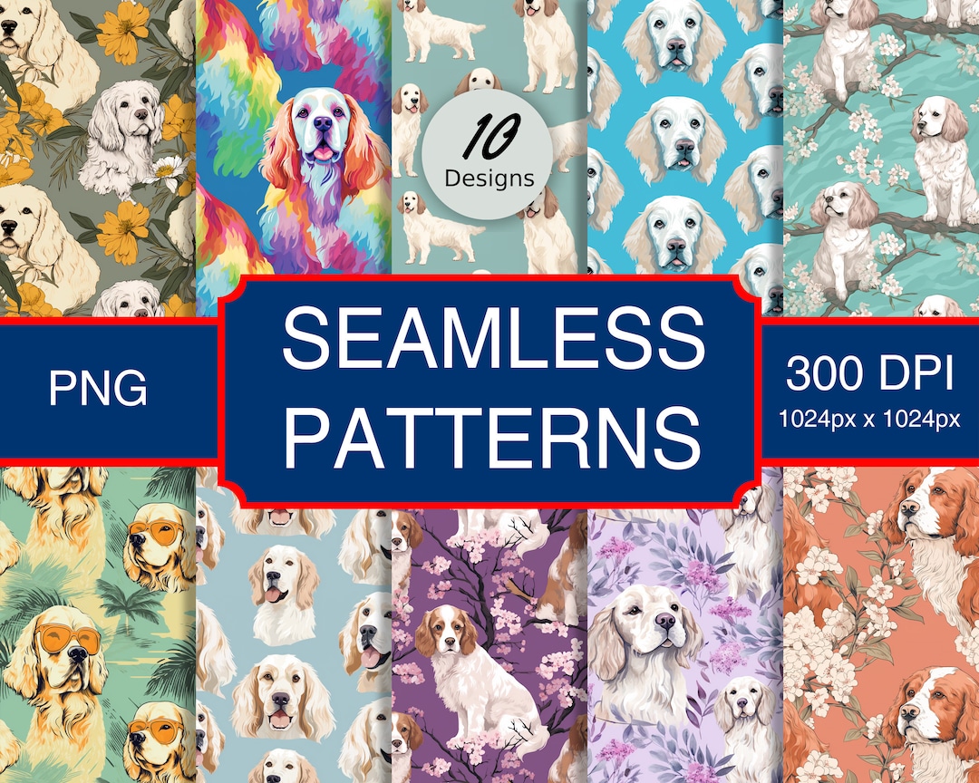 Cute Clumber Spaniel Puppy Dog Canine #A1 Seamless Pattern High-quality ...
