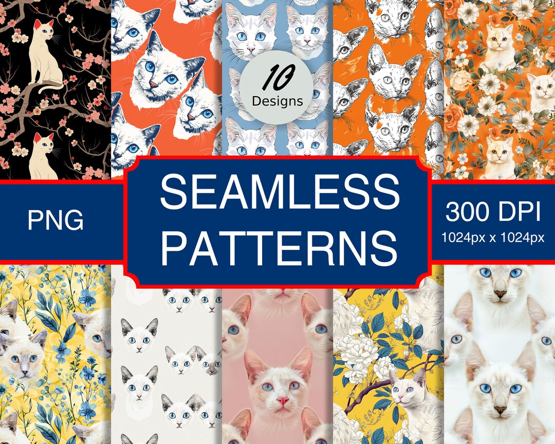 Cute Colorpoint Shorthair Kitten Cat #A1 Seamless Pattern High-quality ...