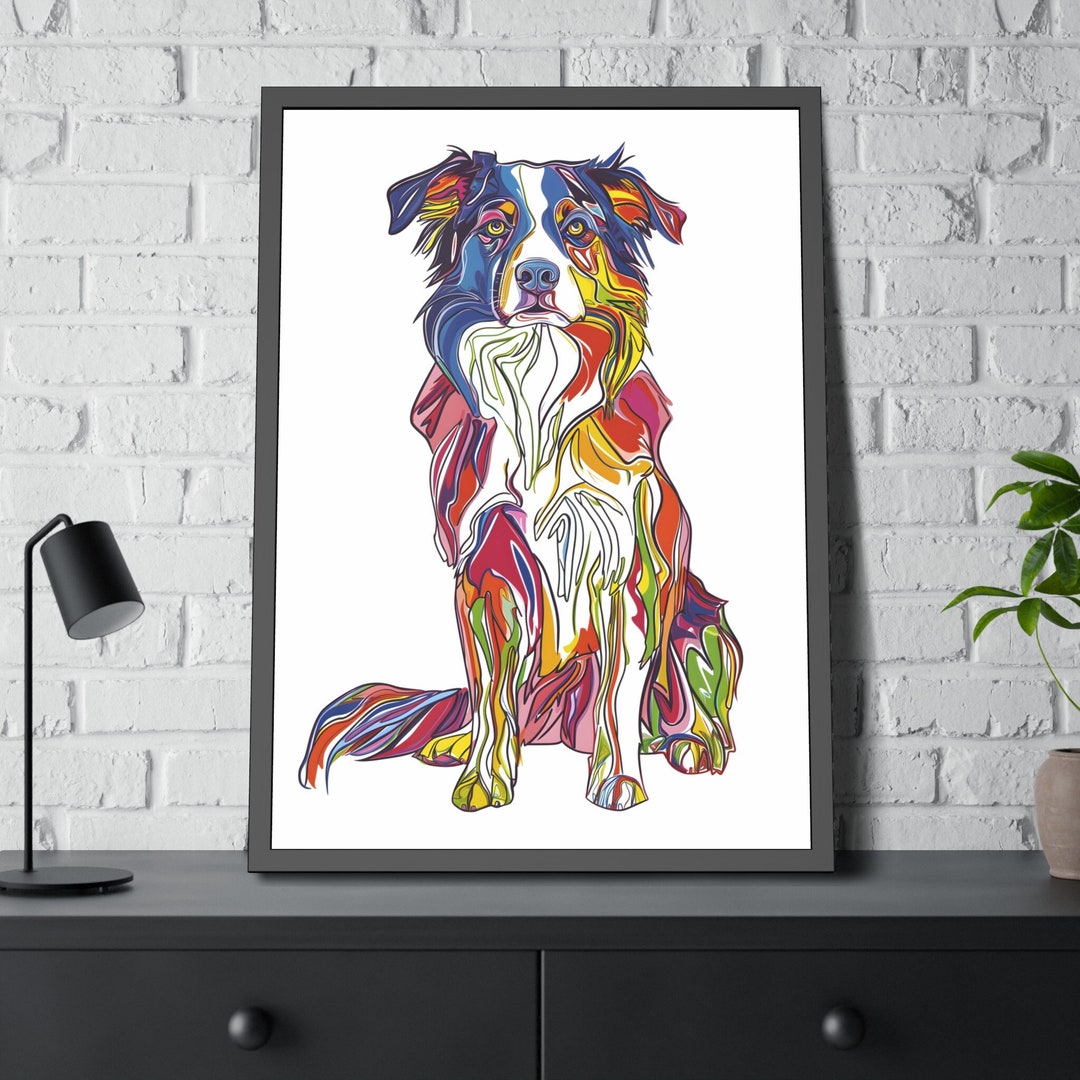 Australian Shepherd Dog One-line Drawing Framed Poster Portrait ...