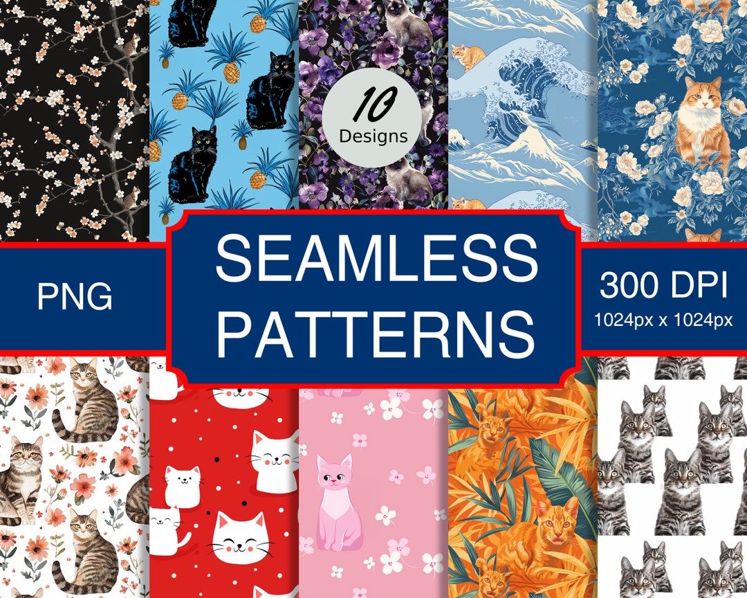 Cute Manx Kitten Cat Feline Seamless Pattern High-quality Png Image ...