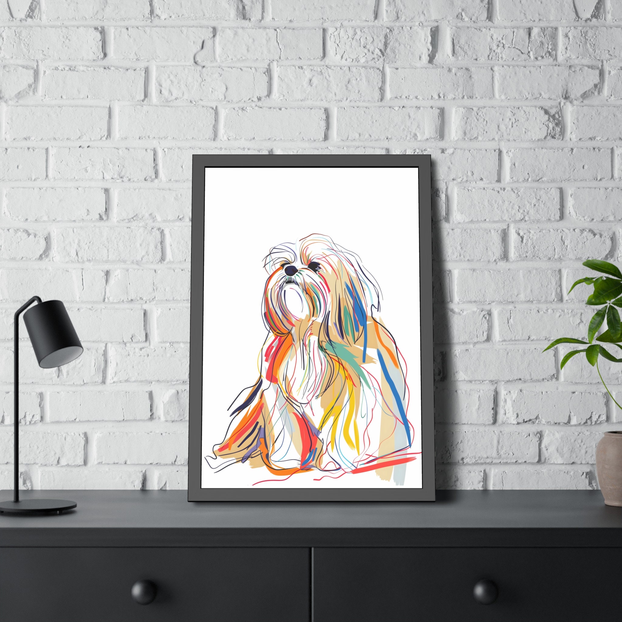 Lhasa Apso Dog One-line Drawing Framed Poster Portrait Minimalistic Dog ...