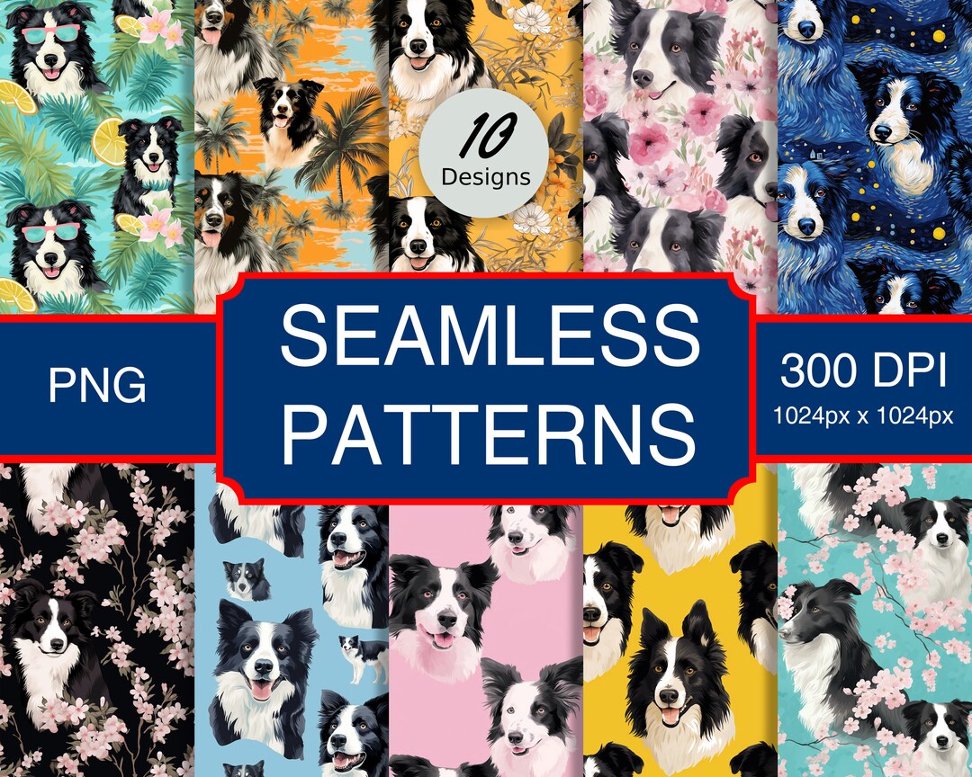 Cute Border Collie Puppy Dog Canine #A1 Seamless Pattern High-quality ...
