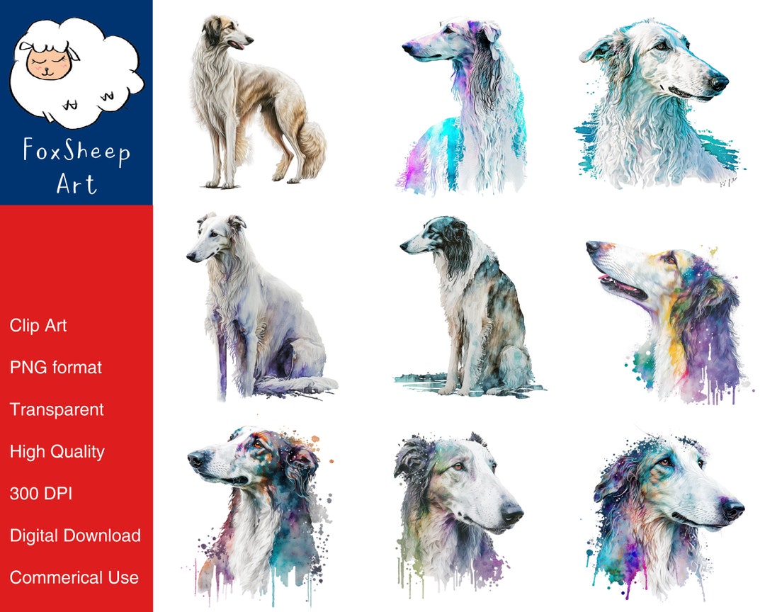 9 Borzoi Dog Clipart High-quality PNG Image, Print, Paper, Art, Craft ...