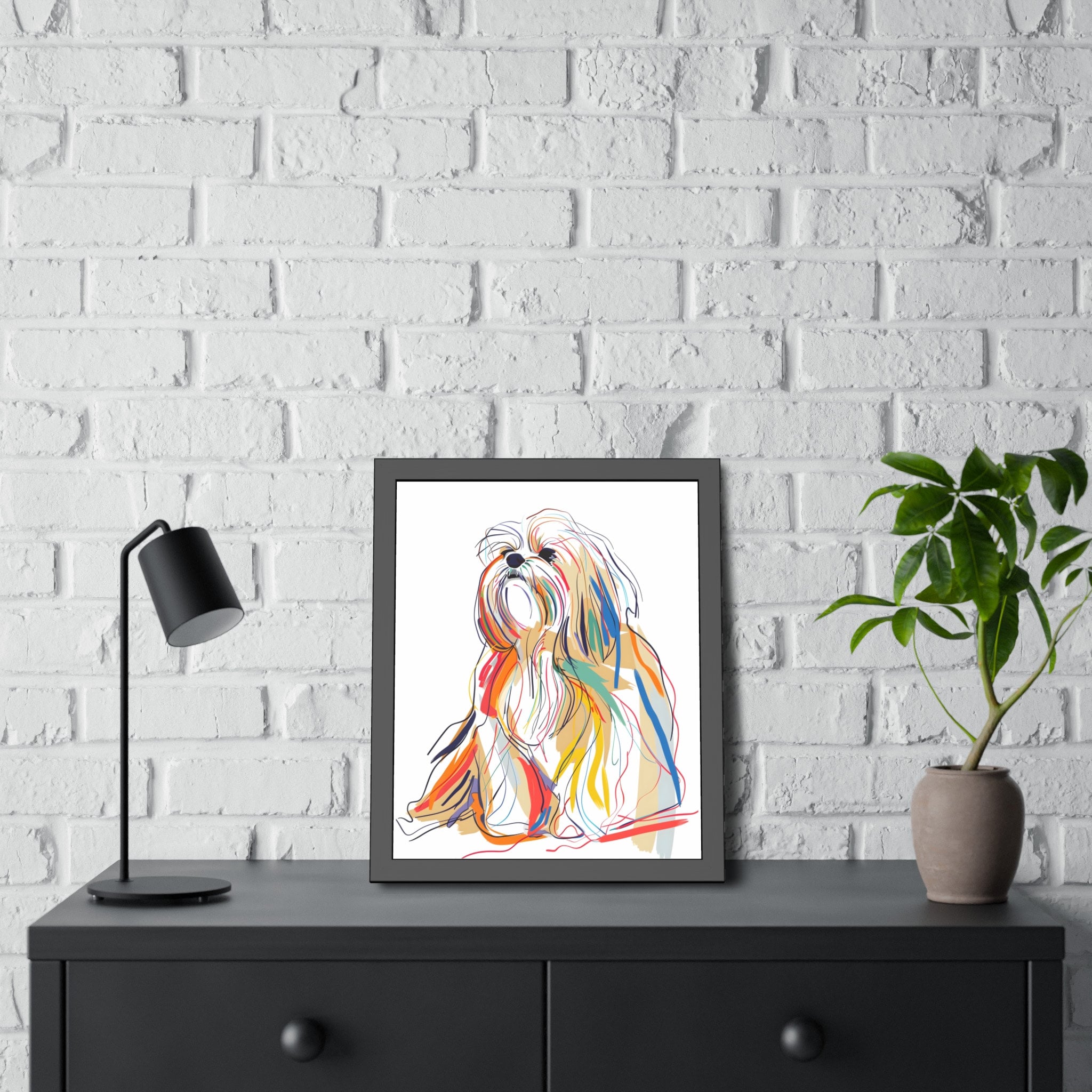 Lhasa Apso Dog One-line Drawing Framed Poster Portrait Minimalistic Dog ...