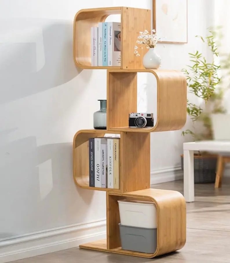 Wooden Snake Pattern Japanese Bookshelf 4 Tier Bookcase Modern - Etsy