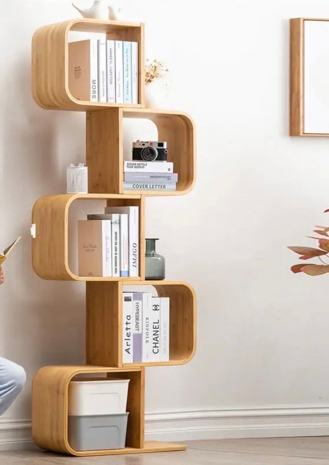 Wooden Snake Pattern Japanese Bookshelf 4 Tier Bookcase Modern - Etsy