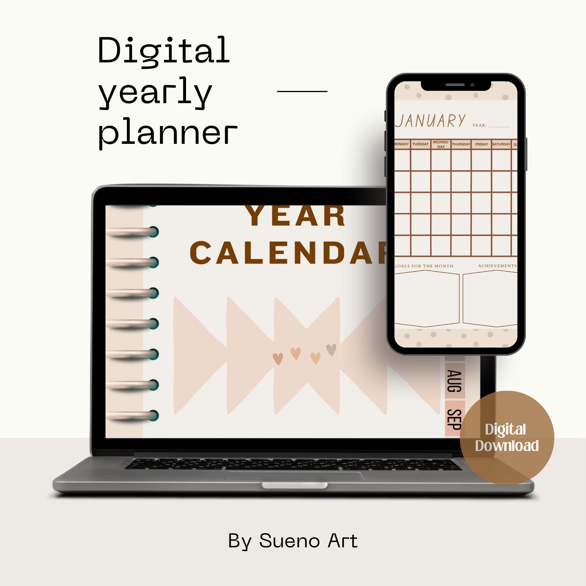 Digital Year Planner! Monthly Planner, Printable, Calendar, Fillable ...