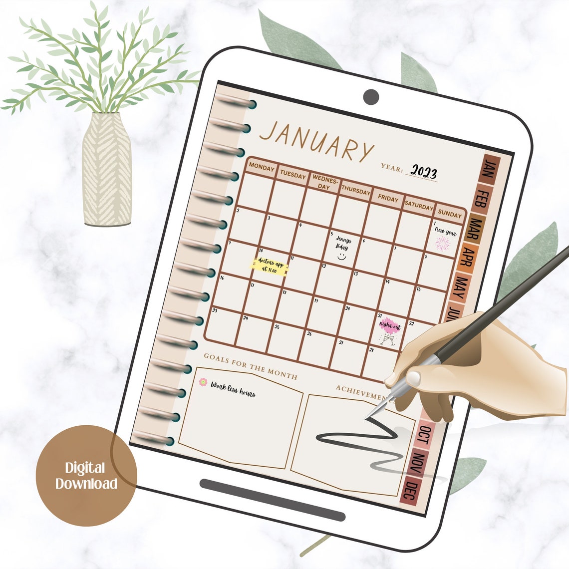 Digital Year Planner! Monthly Planner, Printable, Calendar, Fillable ...