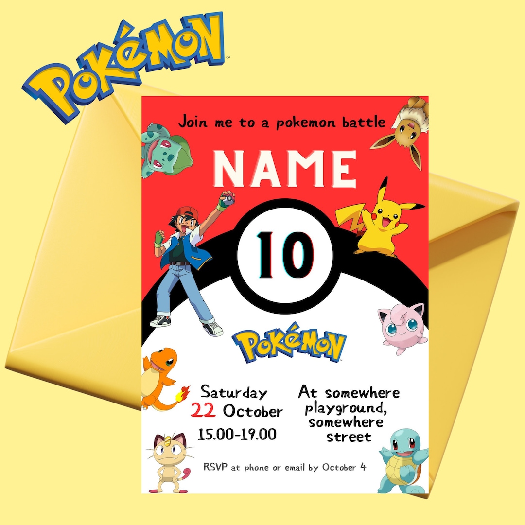 Pokemon Kids Birthday Invitation, Birthday Invitation, Kids Birthday ...