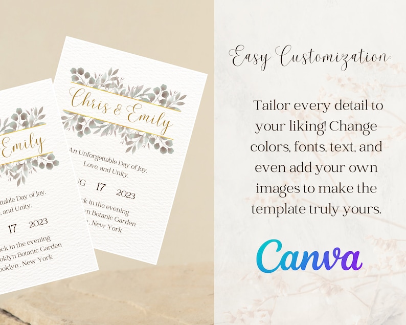 Printable Wedding Invitation Template, A4 Canva Design, Customizable ...