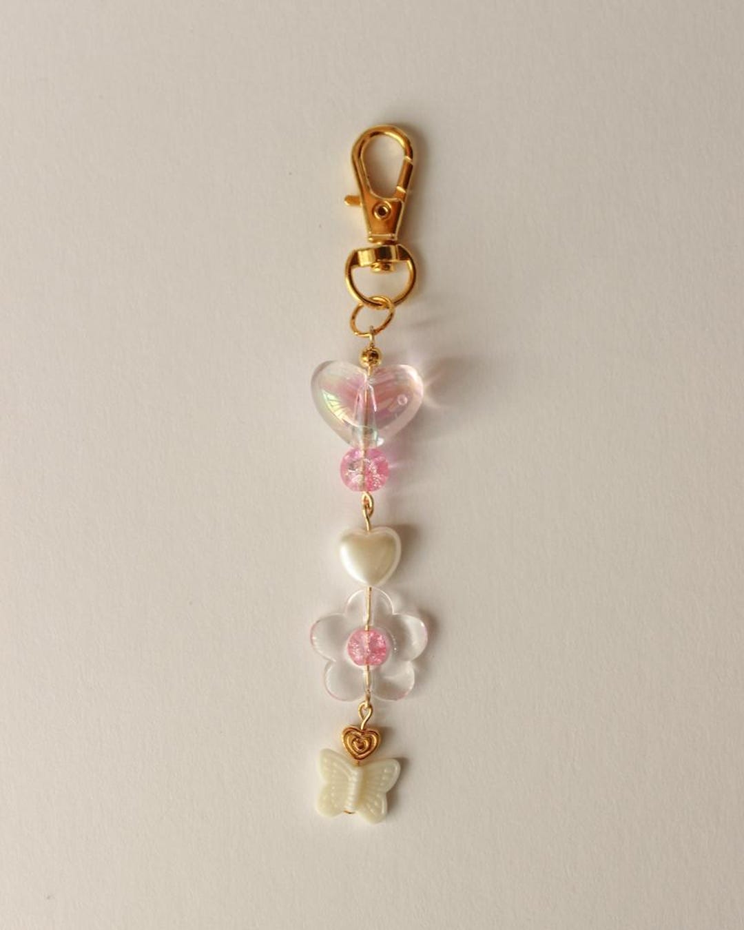 Pink Crystal Heart Keychain - Etsy