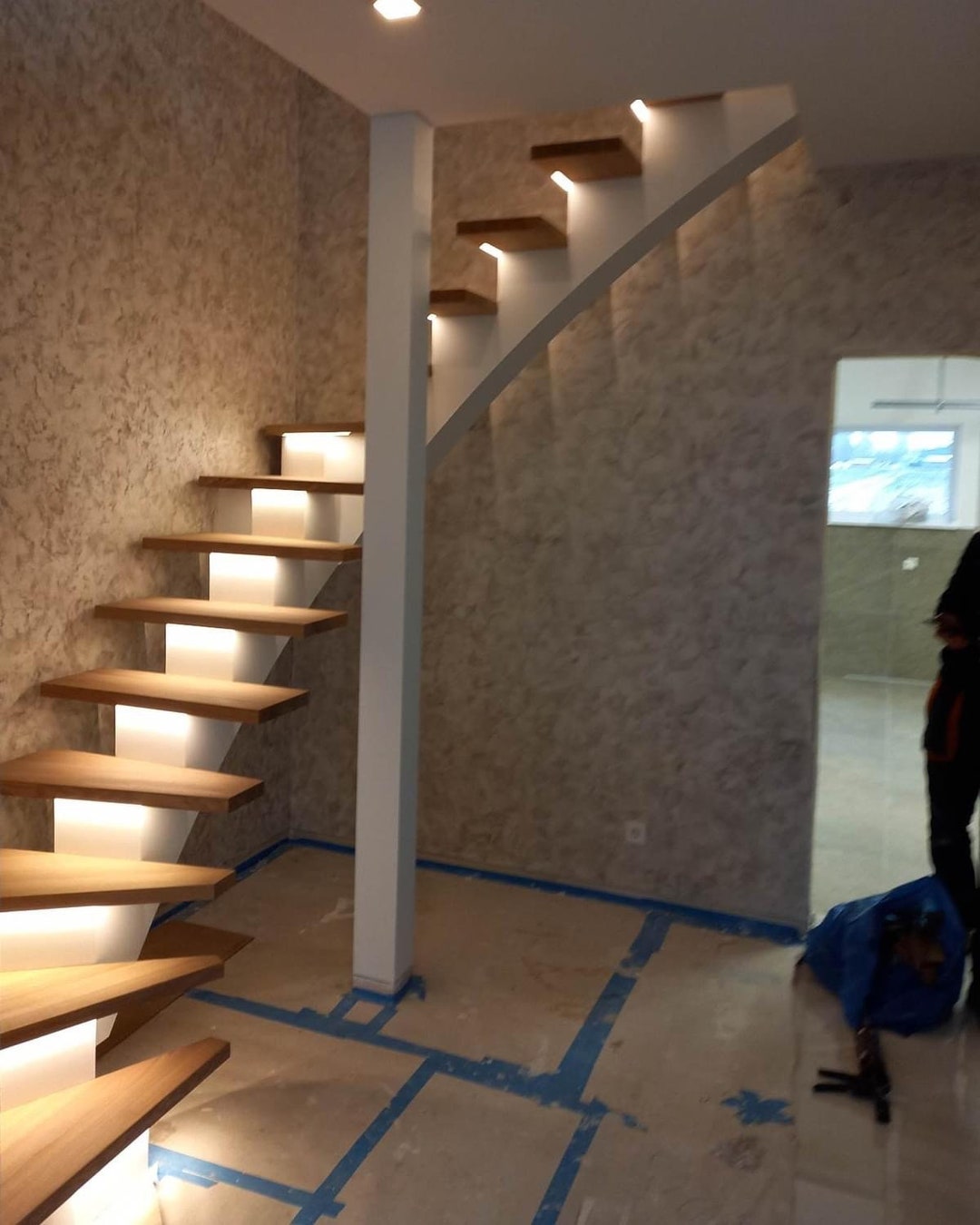 Bent Metal Stairway With Ash Tree Treads and Led Lights - Etsy