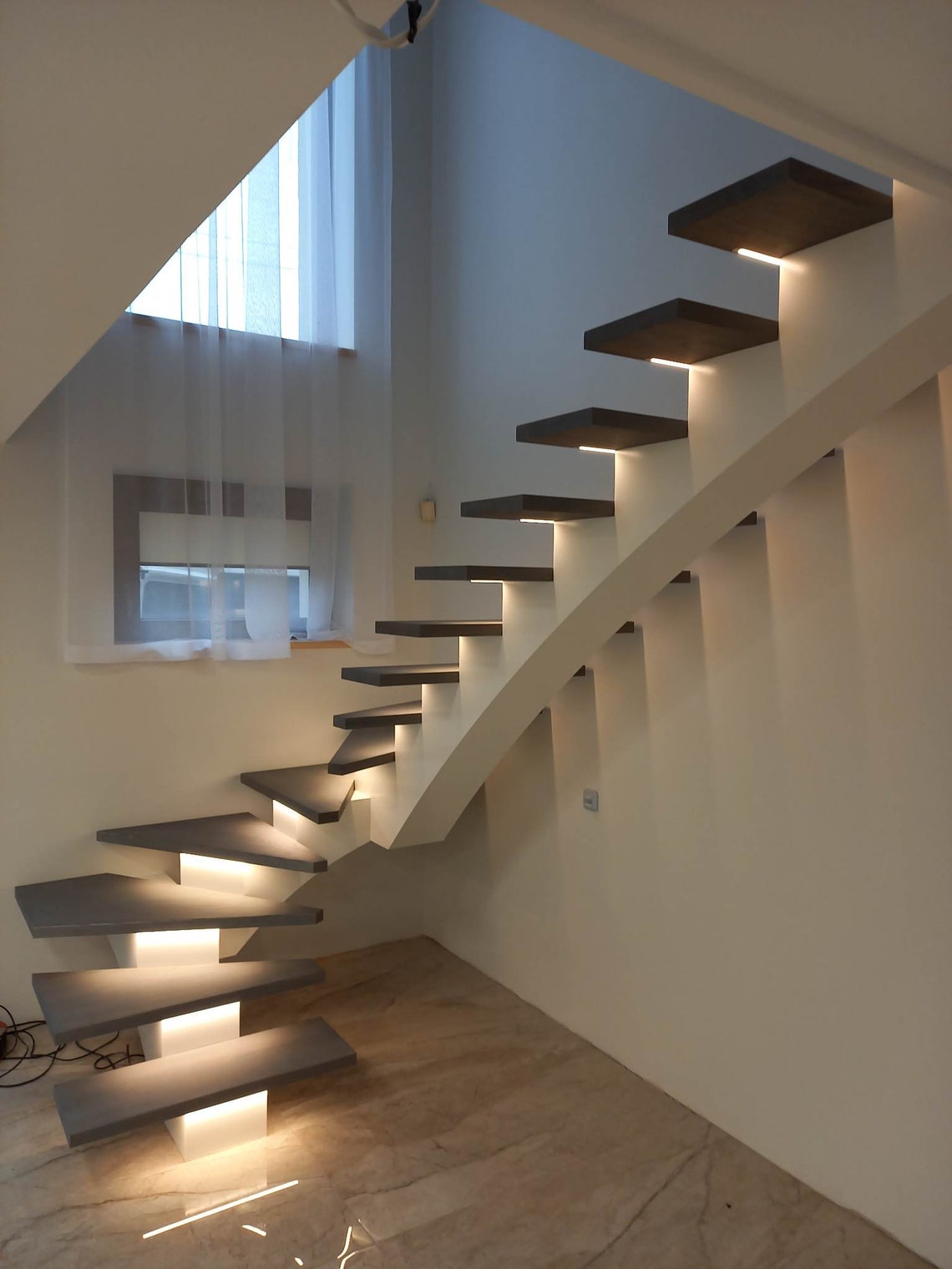 Modern Stairs With Oak Treads and Led Lights - Etsy UK