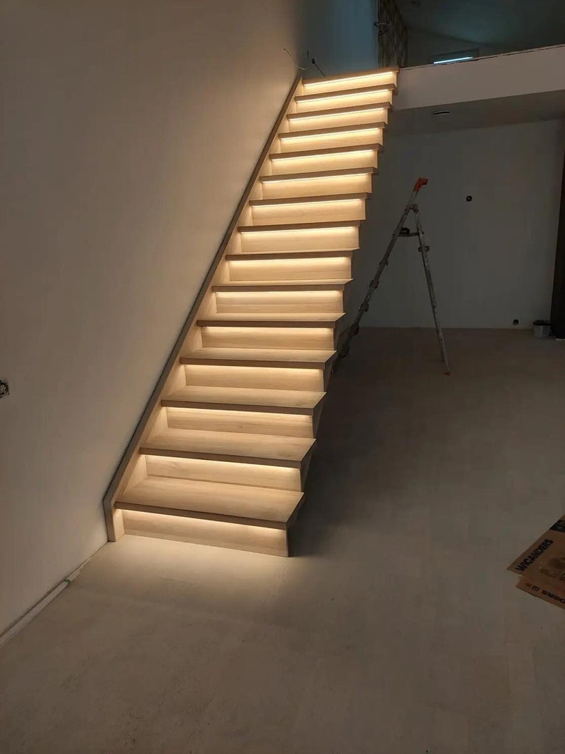 Modern Wooden Staircase With Led Lights Custom Sizes Available, Any ...