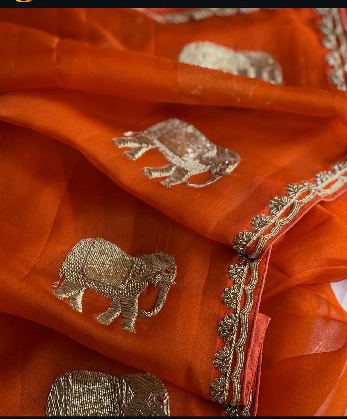 Pakistani Indian Zardozi White Orange Tissue Organza Handwork Saree ...