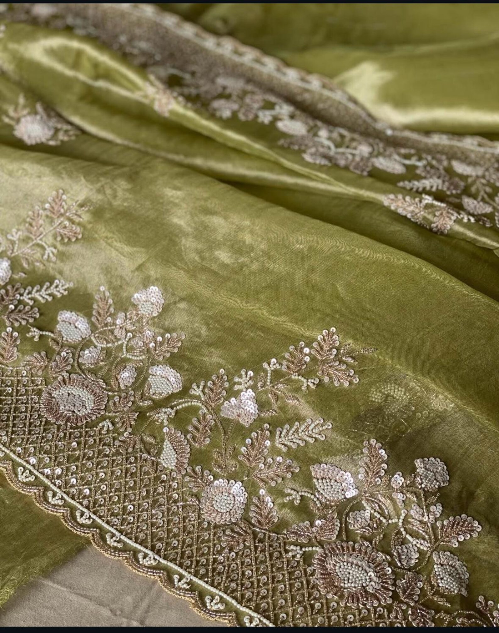 Pakistani Indian Zardozi Green Ivory Tissue Organza Handwork Saree ...