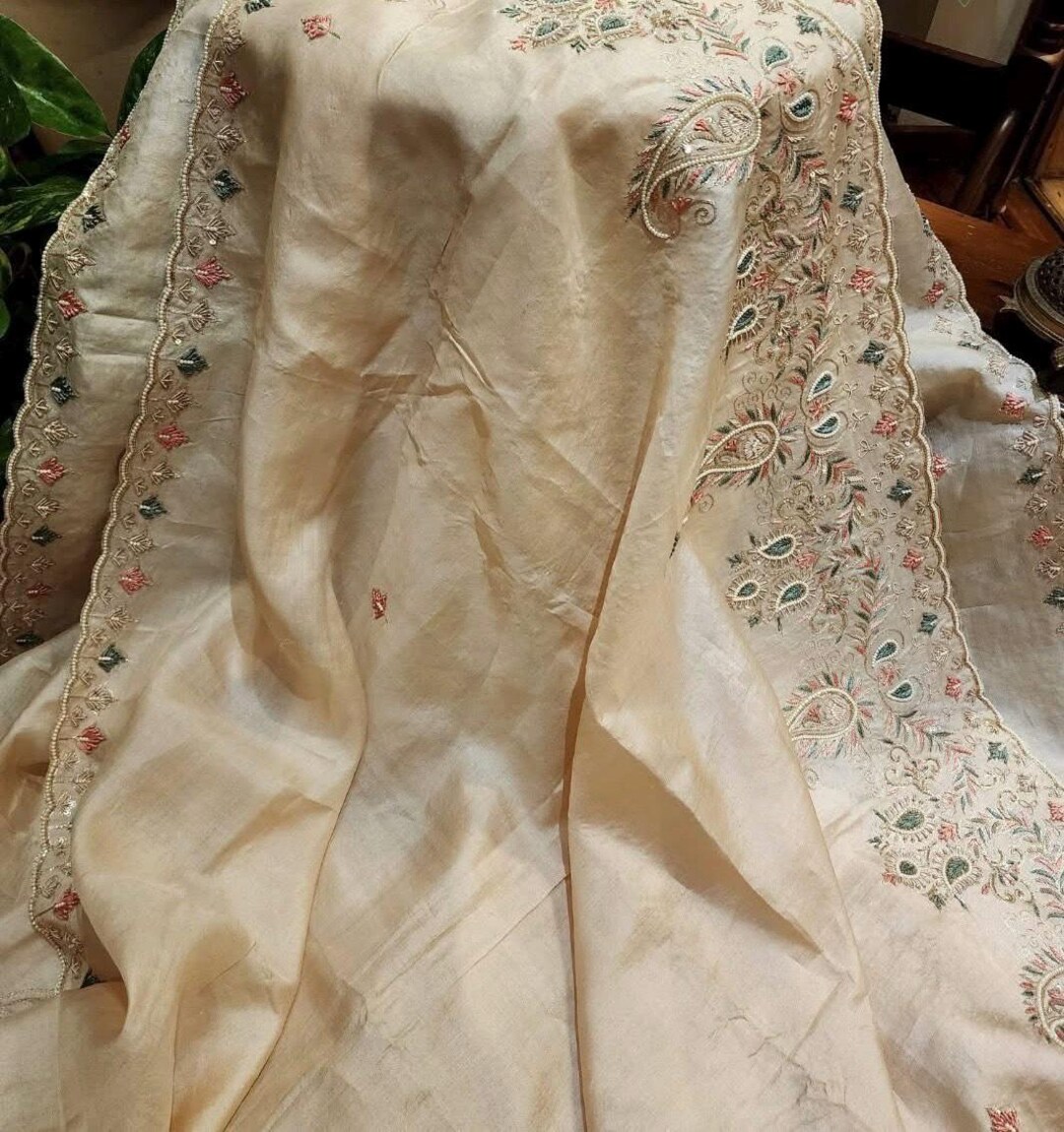 Pakistani Indian Zardozi White Ivory Tissue Organza Handwork Saree ...