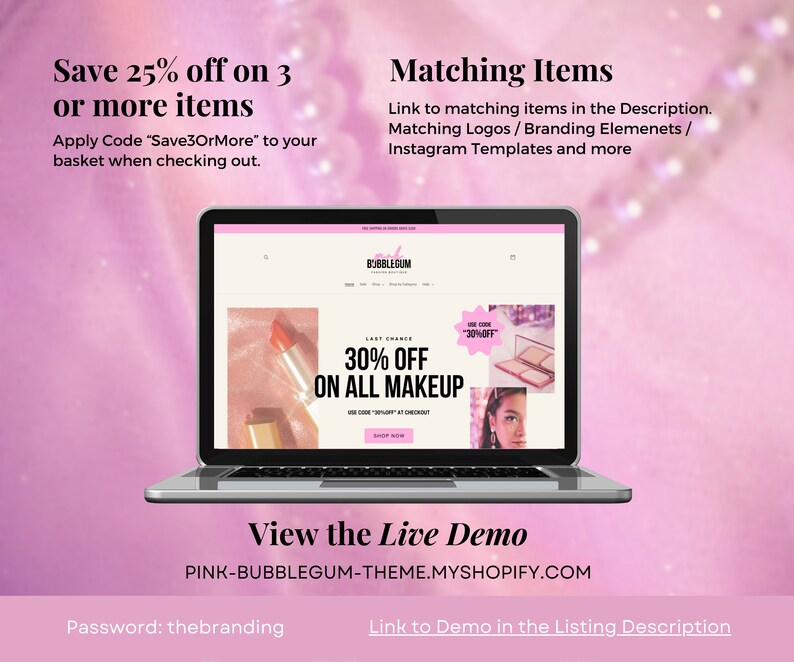 Pink Shopify Website Template Retro Shopify Website Template Hair Beauty Makeup Clothes Website ...