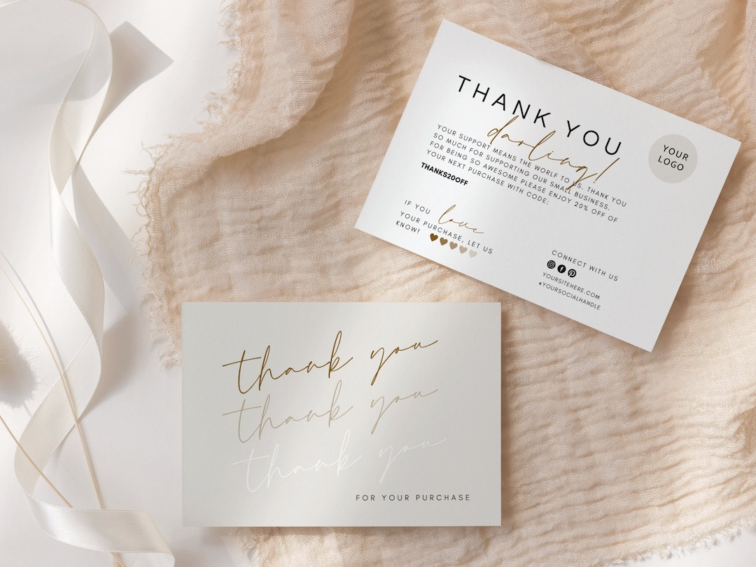 Minimal Thank You Card Template - Elegant Canva Small Business Editable ...