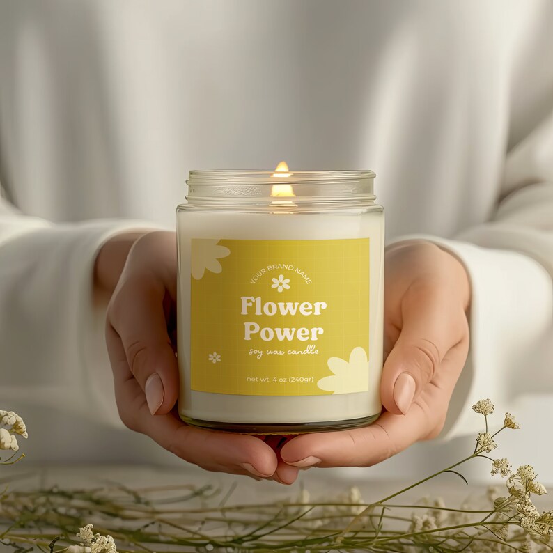 Fun Candle Label Template Canva - Retro Candle Label - Colorful Product ...