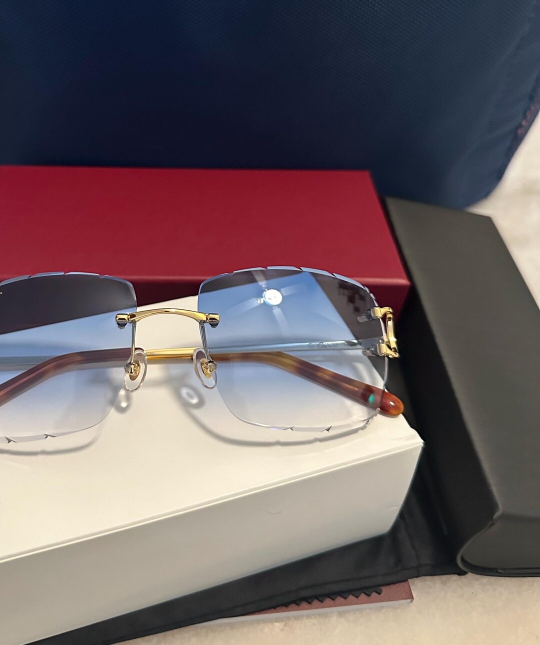 Signature Wires Jagged Lense Sunglasses Gold Blue - Etsy