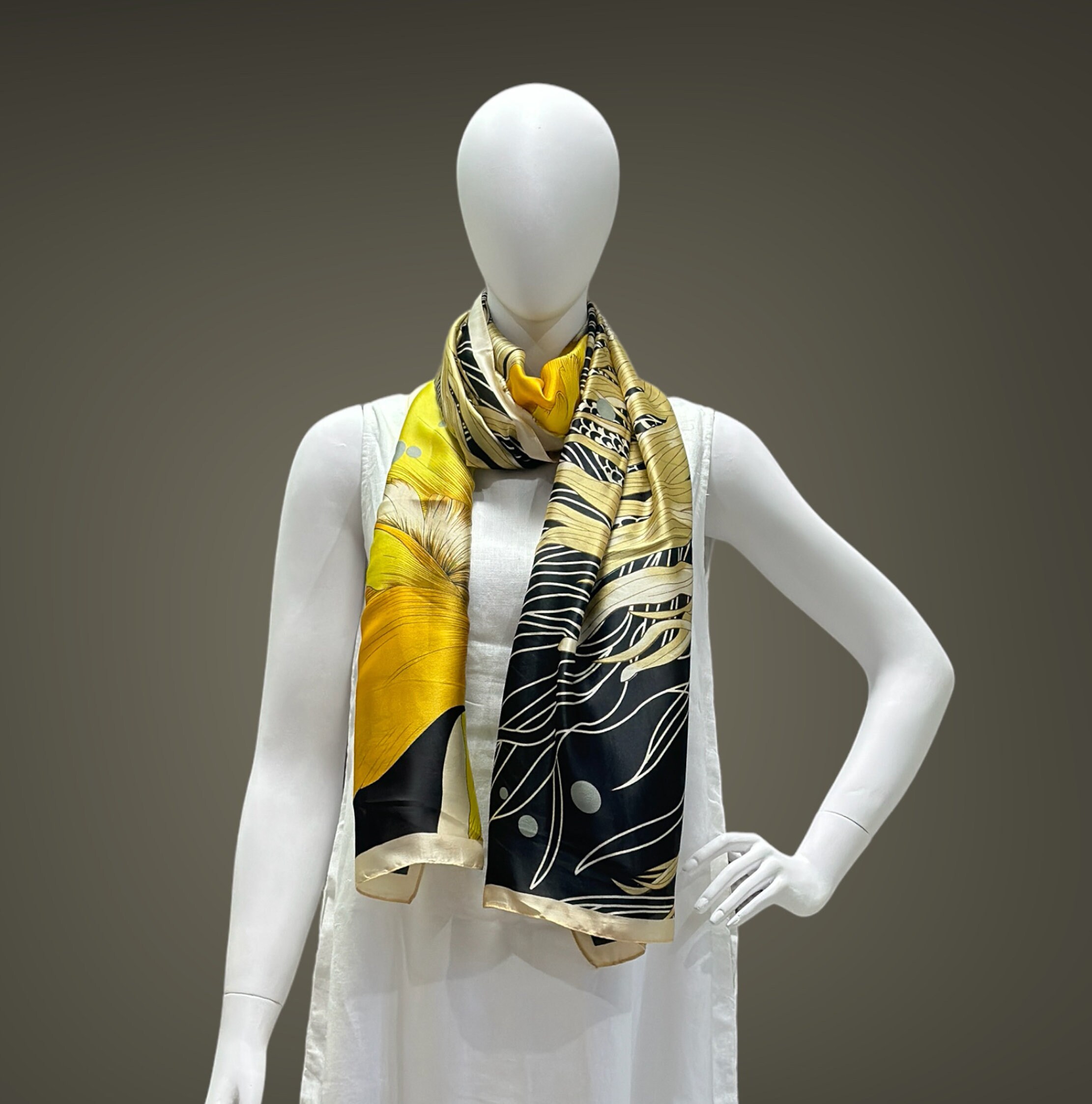 Soft Touch Lightweight Silk Satin Scarf, Yellow and Black Silk Scarf ...