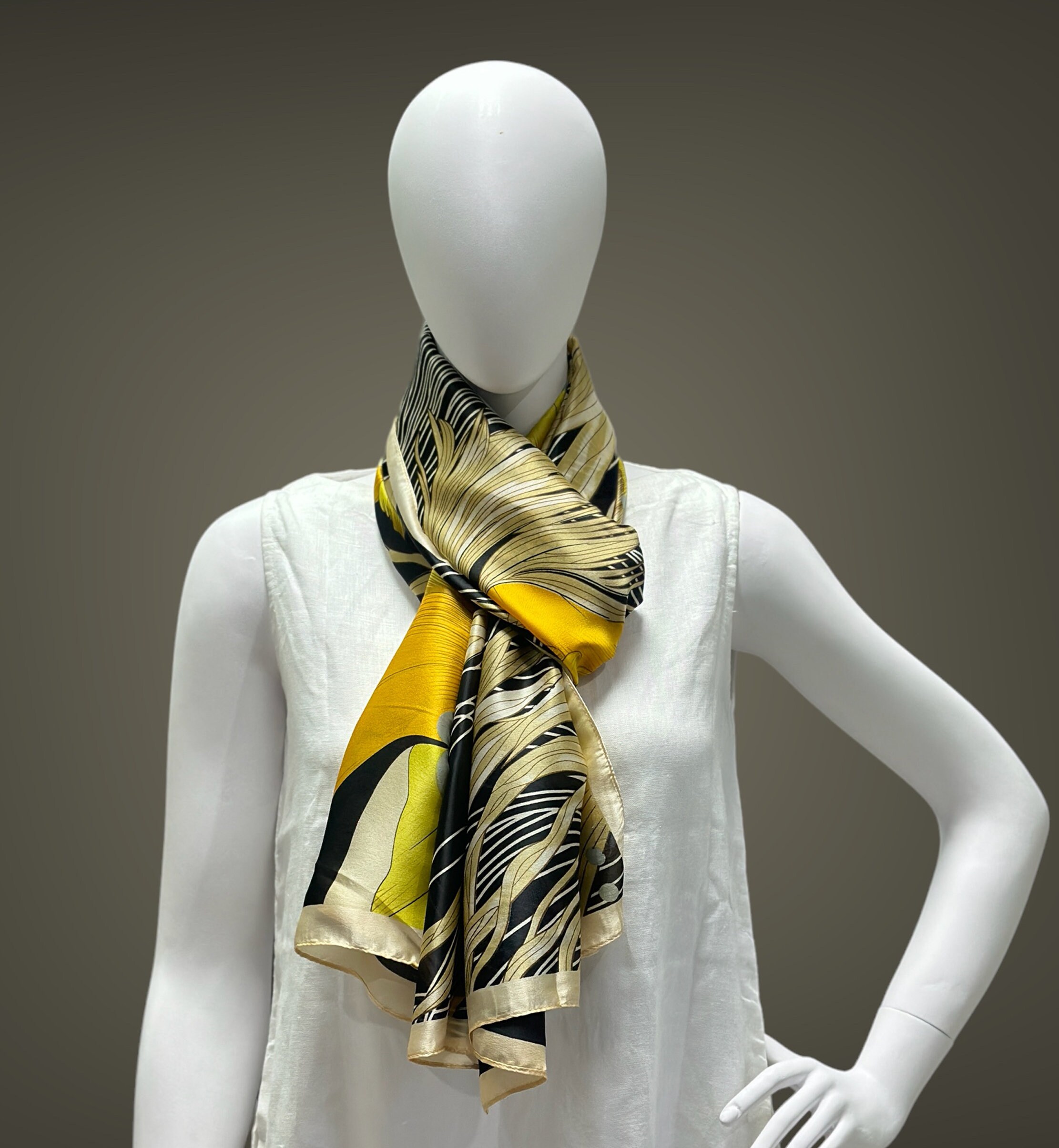 Soft Touch Lightweight Silk Satin Scarf, Yellow and Black Silk Scarf ...