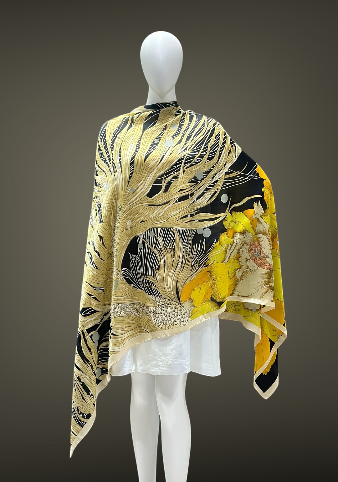 Soft Touch Lightweight Silk Satin Scarf, Yellow and Black Silk Scarf ...