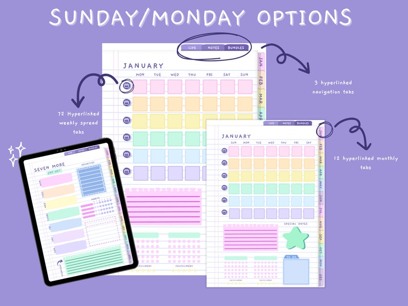 Undated Digital Planner | Yearly | Monthly | Weekly | Hyperlinked ...