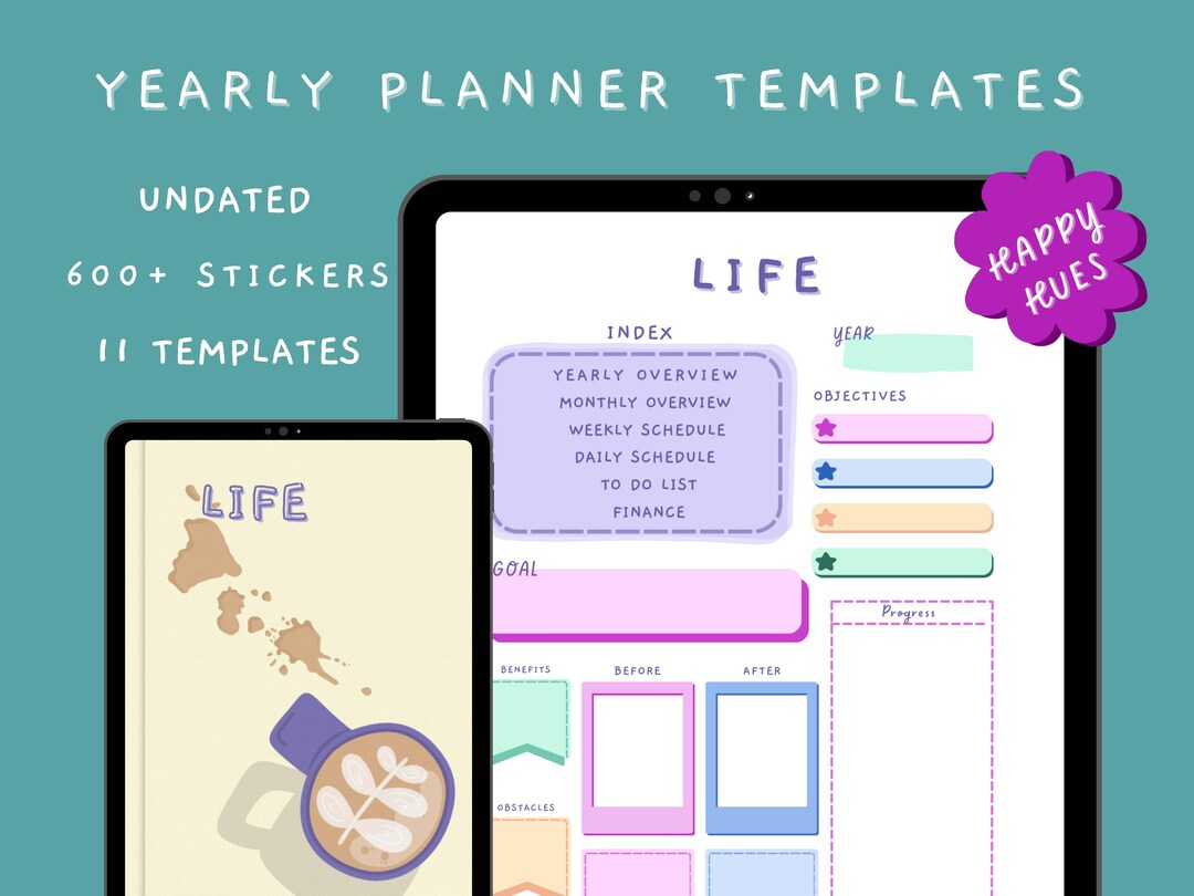 Calendar Digital Planner Templates: Yearly, Monthly, Weekly, Daily, 600 ...