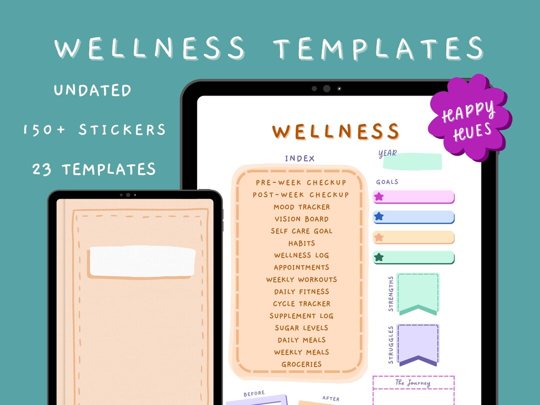 Health and Wellness Digital Planner Templates & 150+ Stickers ...