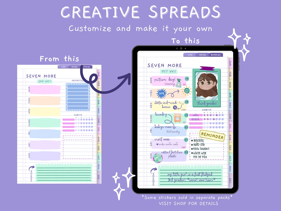 Pastel Base Digital Planner With Hyperlinked Templates - Etsy