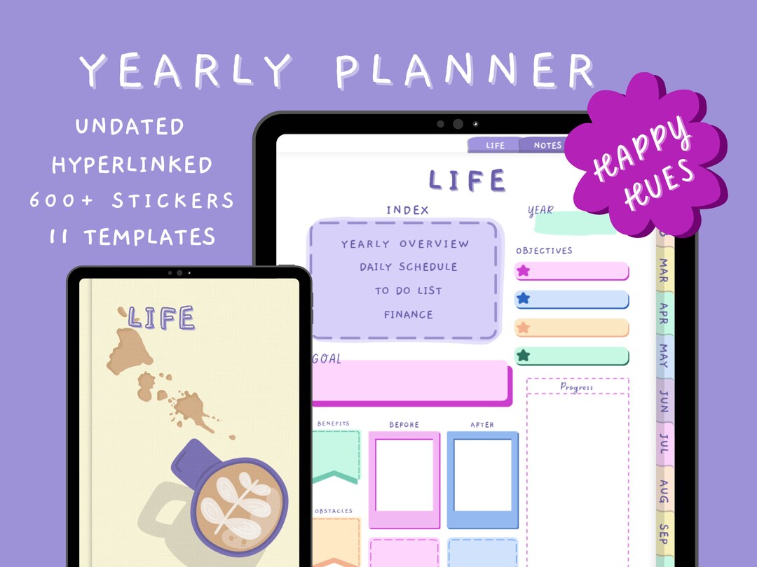Undated Digital Planner | Yearly | Monthly | Weekly | Hyperlinked ...