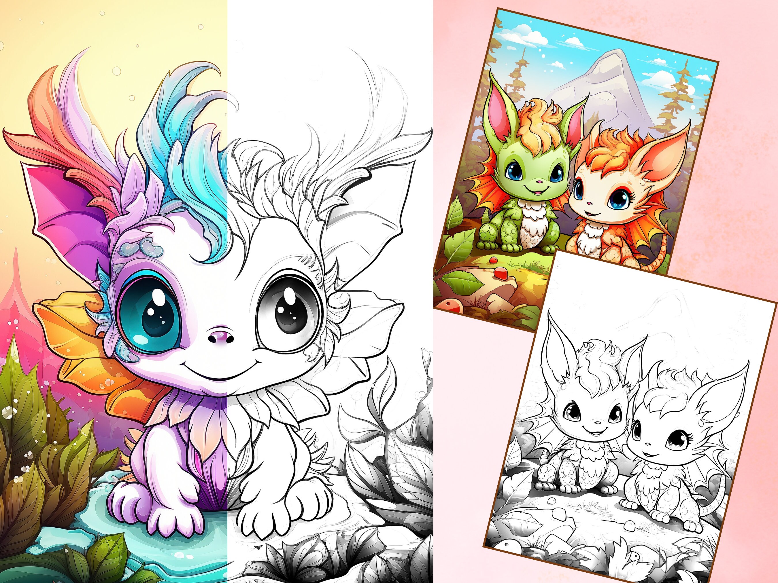 26 Baby Dragon Fantasy Coloring Page Book, Adults Kids, Instant ...