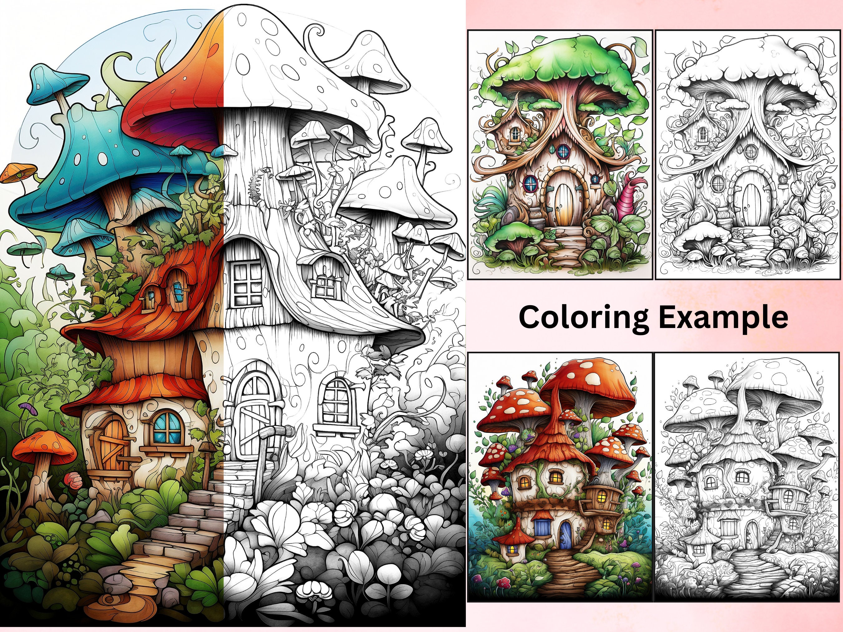 42 Fairy Houses Fantasy Coloring Book Adults Kids Instant - Etsy