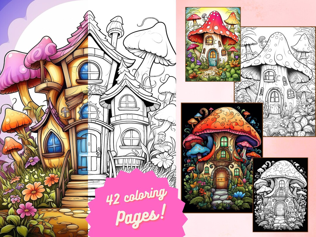 42 Fairy Houses Fantasy Coloring Book, Adults Kids, Instant Download ...