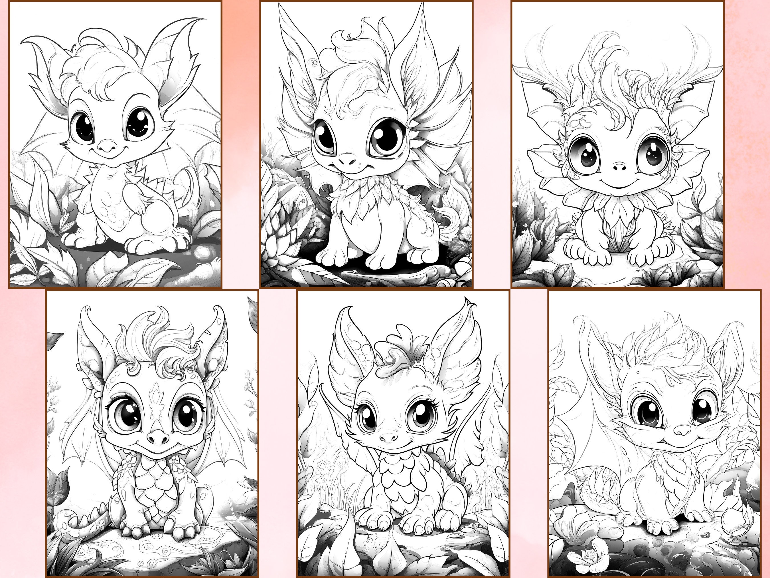 26 Baby Dragon Fantasy Coloring Page Book, Adults Kids, Instant ...
