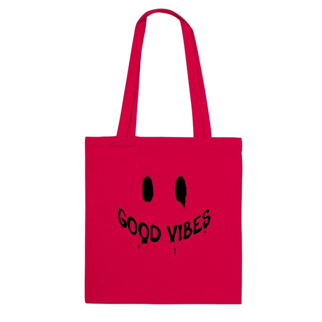 Good Vibes Tote Bag, Motivational Quote, Fabric Shoulder Bag With Long ...
