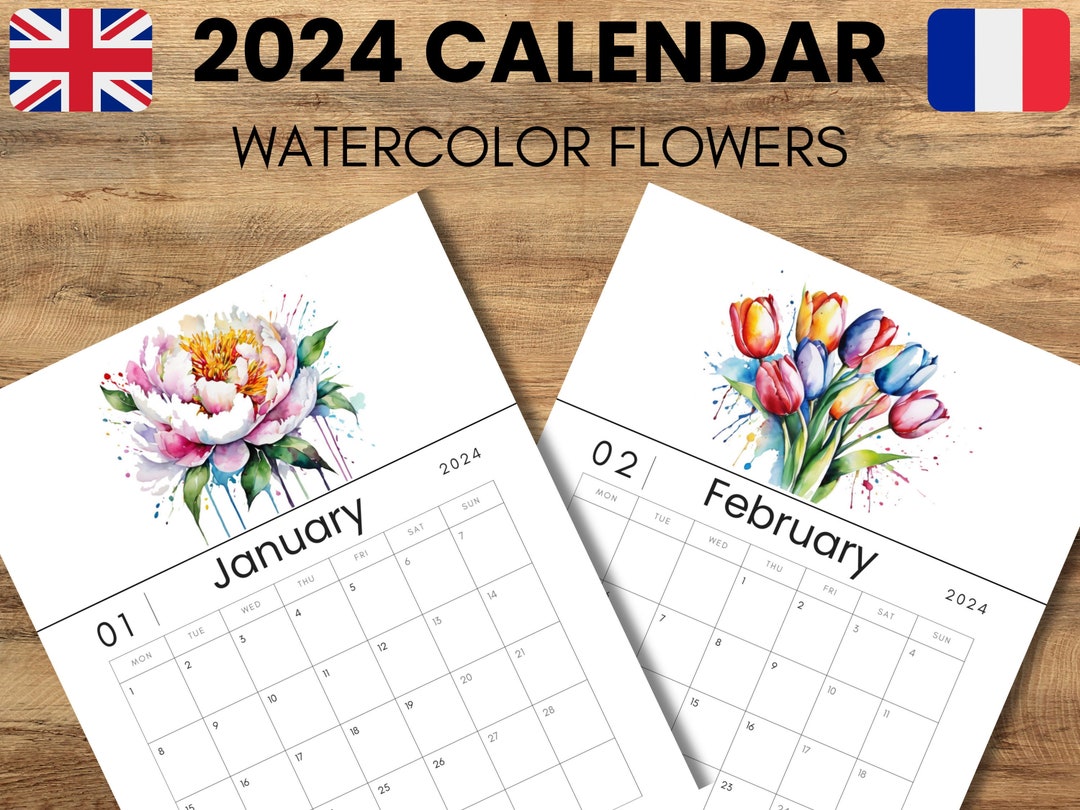 2024 Calendar With Watercolor Flower Theme Tracking Progress - Etsy