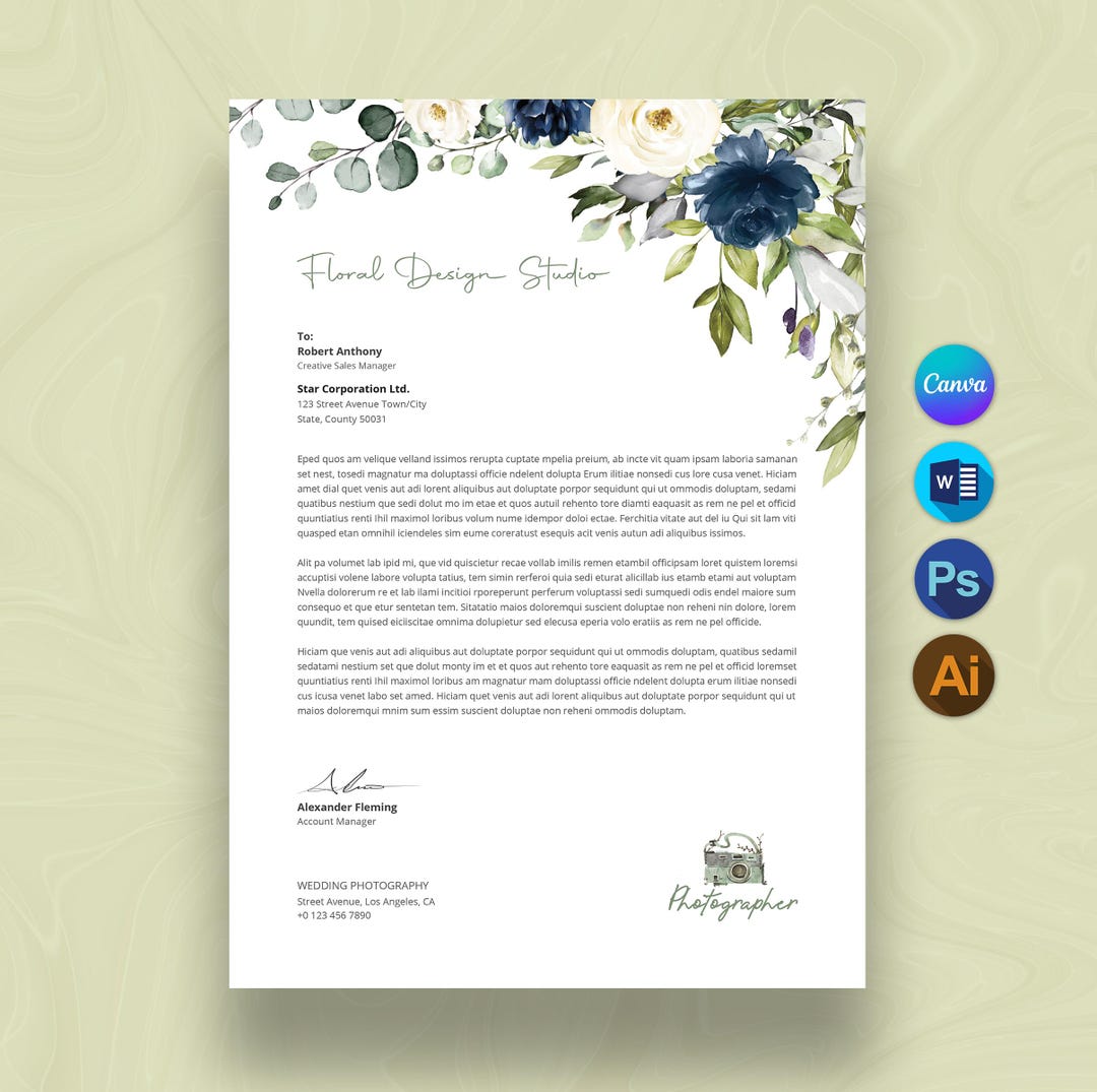 Floral Business Letterhead Template: Editable Company Stationery (canva ...
