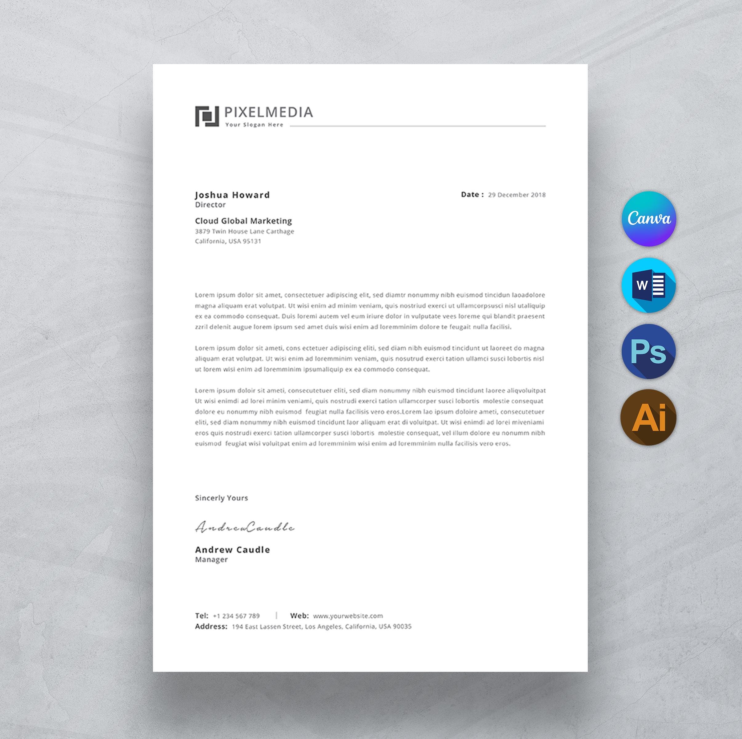 Editable Letterhead Template: Modern Business Stationery (canva, Word ...