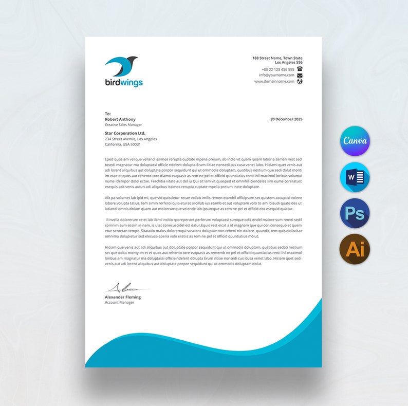 Business Letterhead Template Canva Editable, Custom Company Letterhead ...