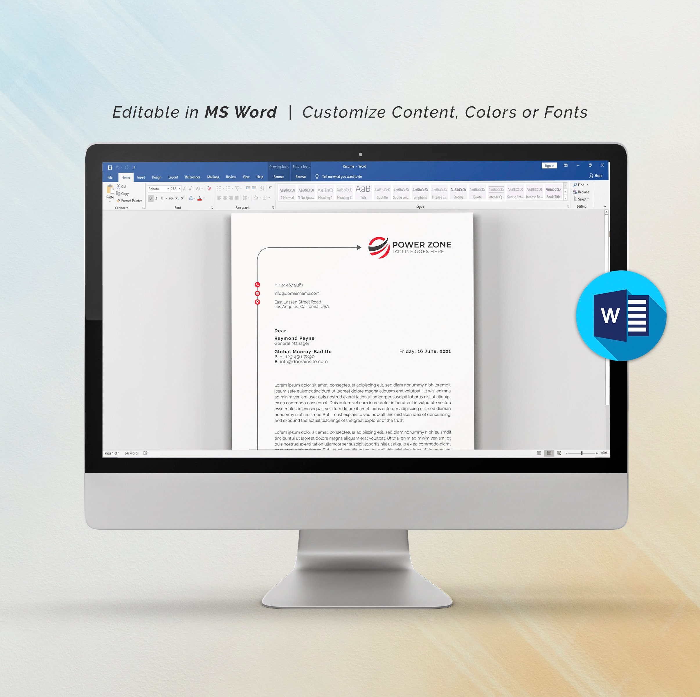 Business Letterhead Template Canva Editable, Custom Company Letterhead ...